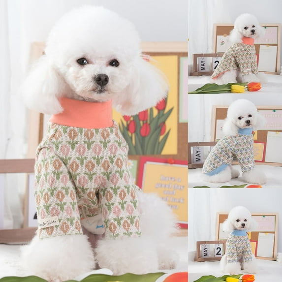 DOPI Pet Knitted Sweater Flower Printing Keep Warm Two-legged Autumn ...