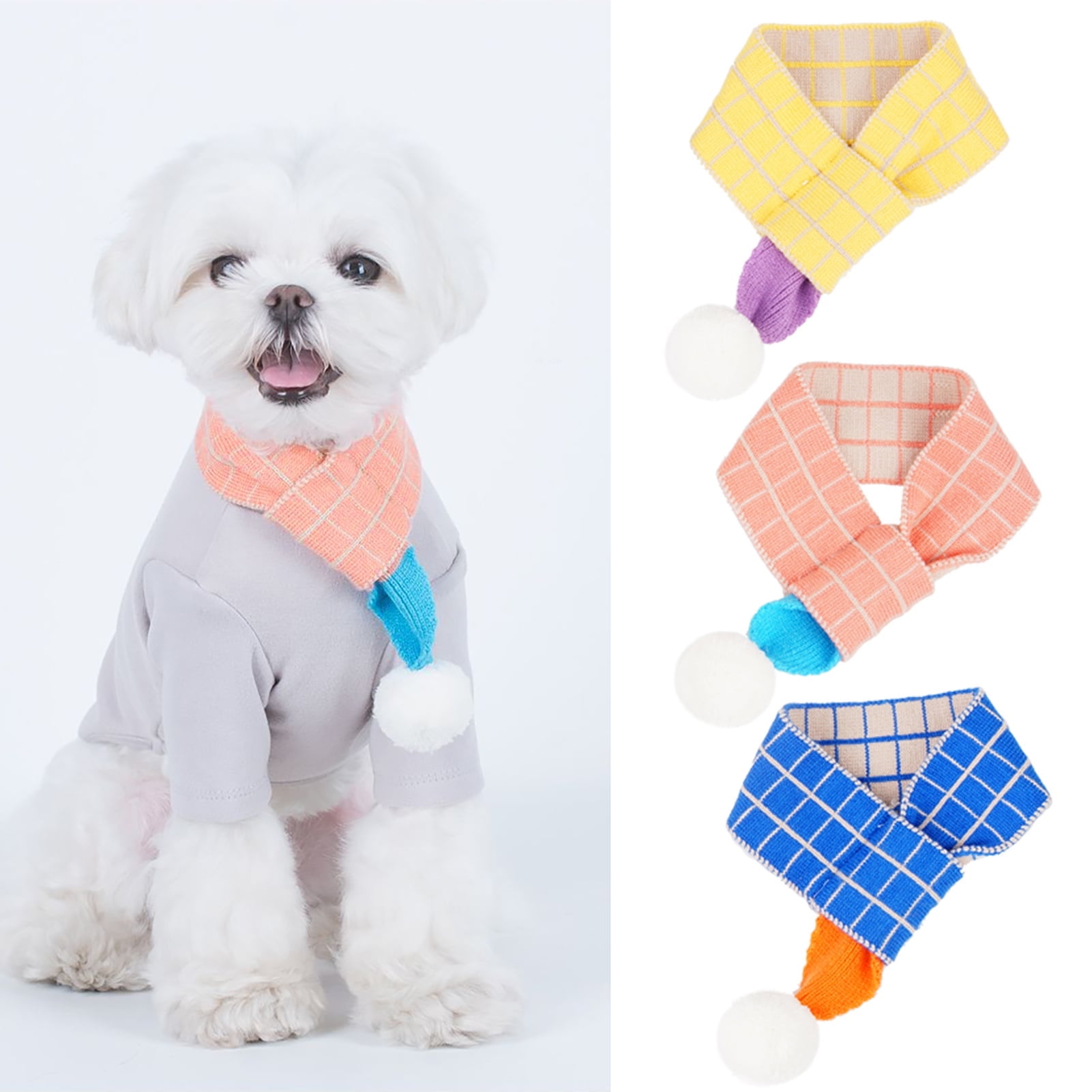 DOPI Pet Scarf Skin-friendly Crossed Design Polyester Plaid Pattern Cat ...