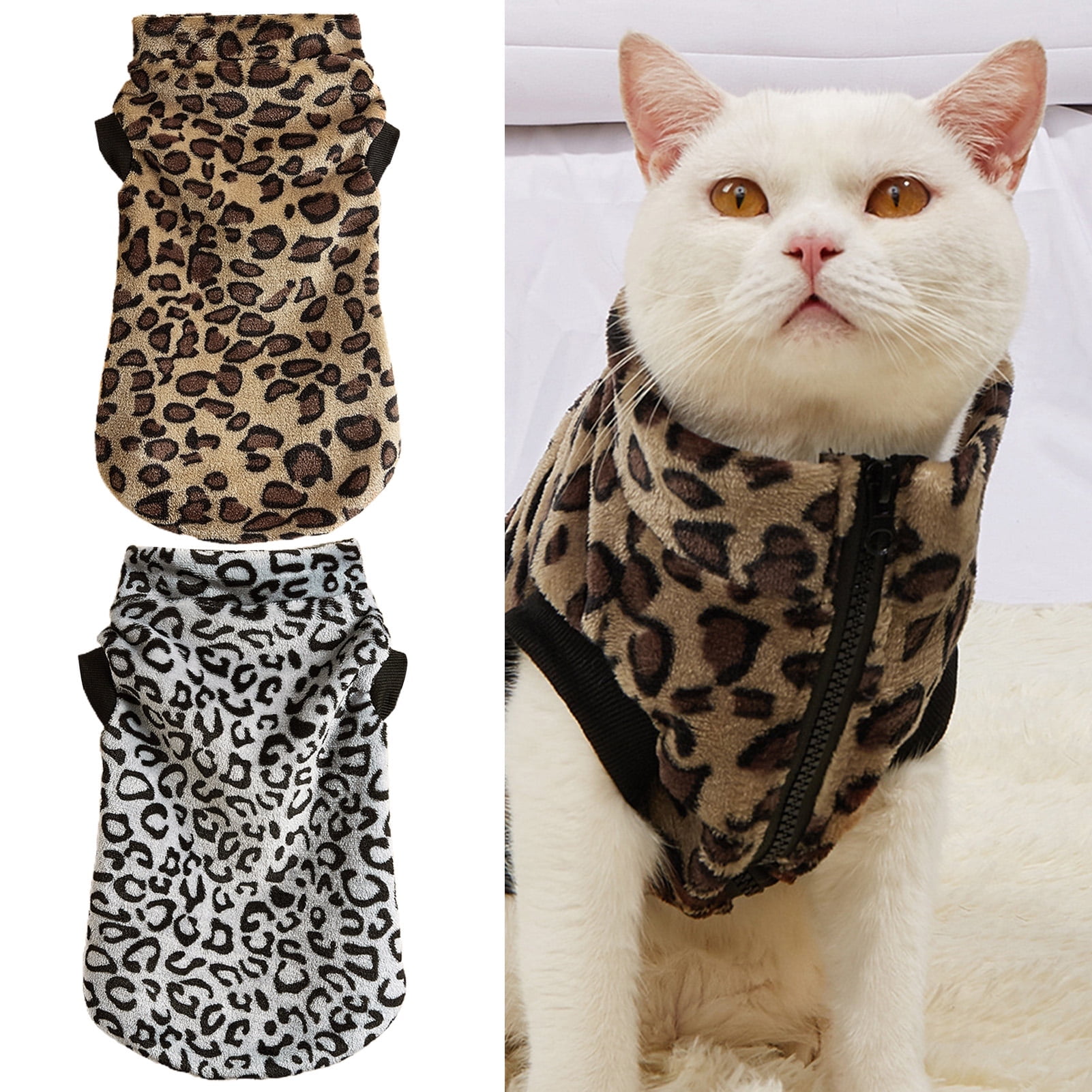 DOPI Puppy Coat Leopard Print Keep Warm Plush Pet Dog Vest Clothing Pet ...