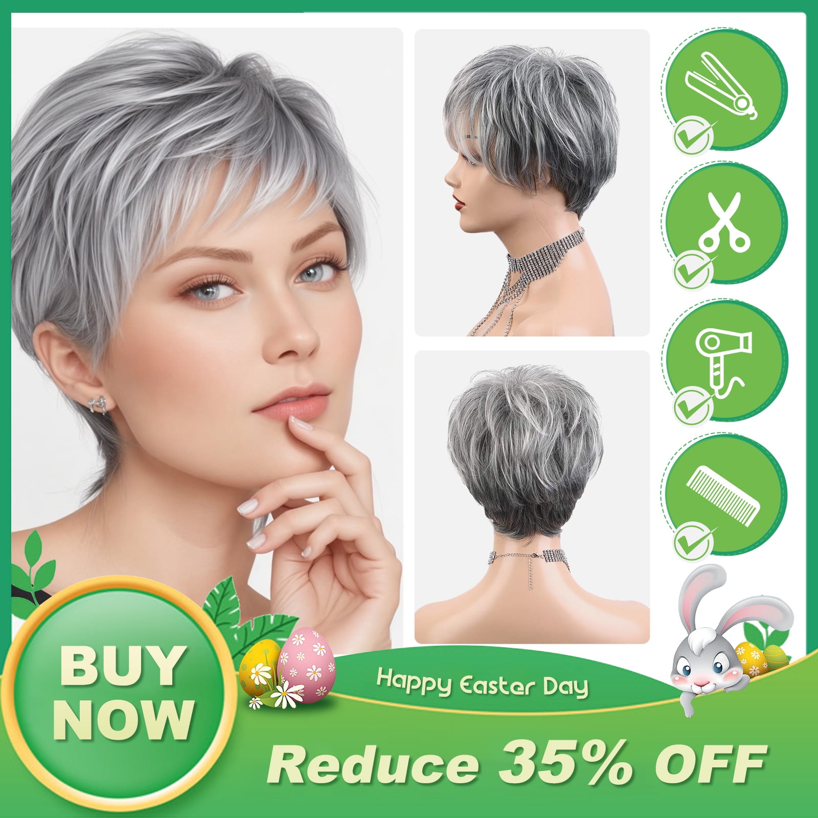 DOPI Real Remy Human Hair Bob Hair Gray Wig Toupee Hairpiece Top Wig ...