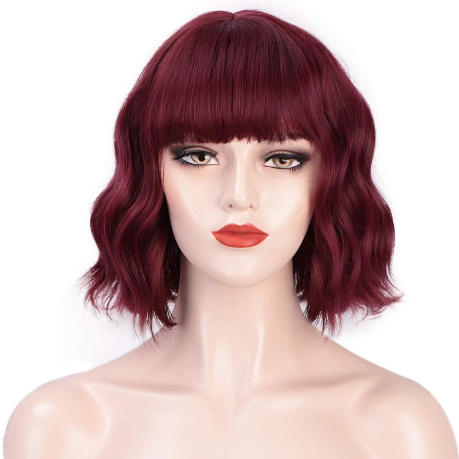 DOPI Short Wavy Bob Wigs With Bangs Synthetic Wig For Women(2Pack ...