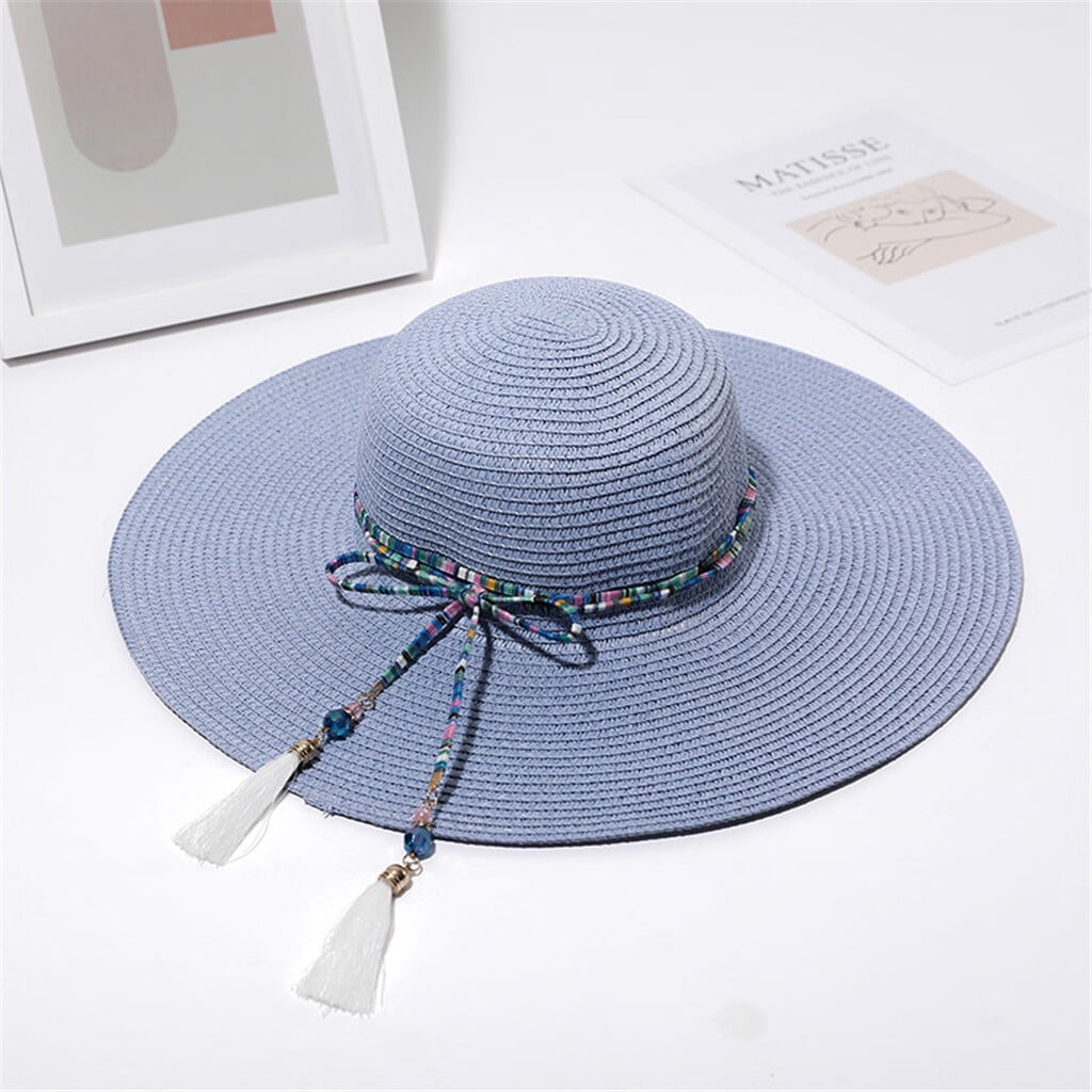 DOPI Stylish Hats Women Solid Color Big Straw Hat Sun Floppy Wide Hats ...