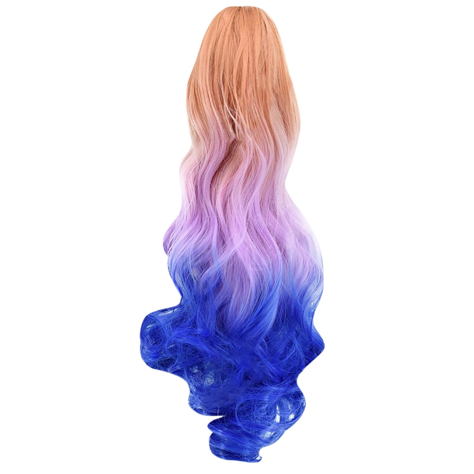 DOPI Wavy Woman Tri-Color Hair Wig Ponytail Synthetic Long Curly ...