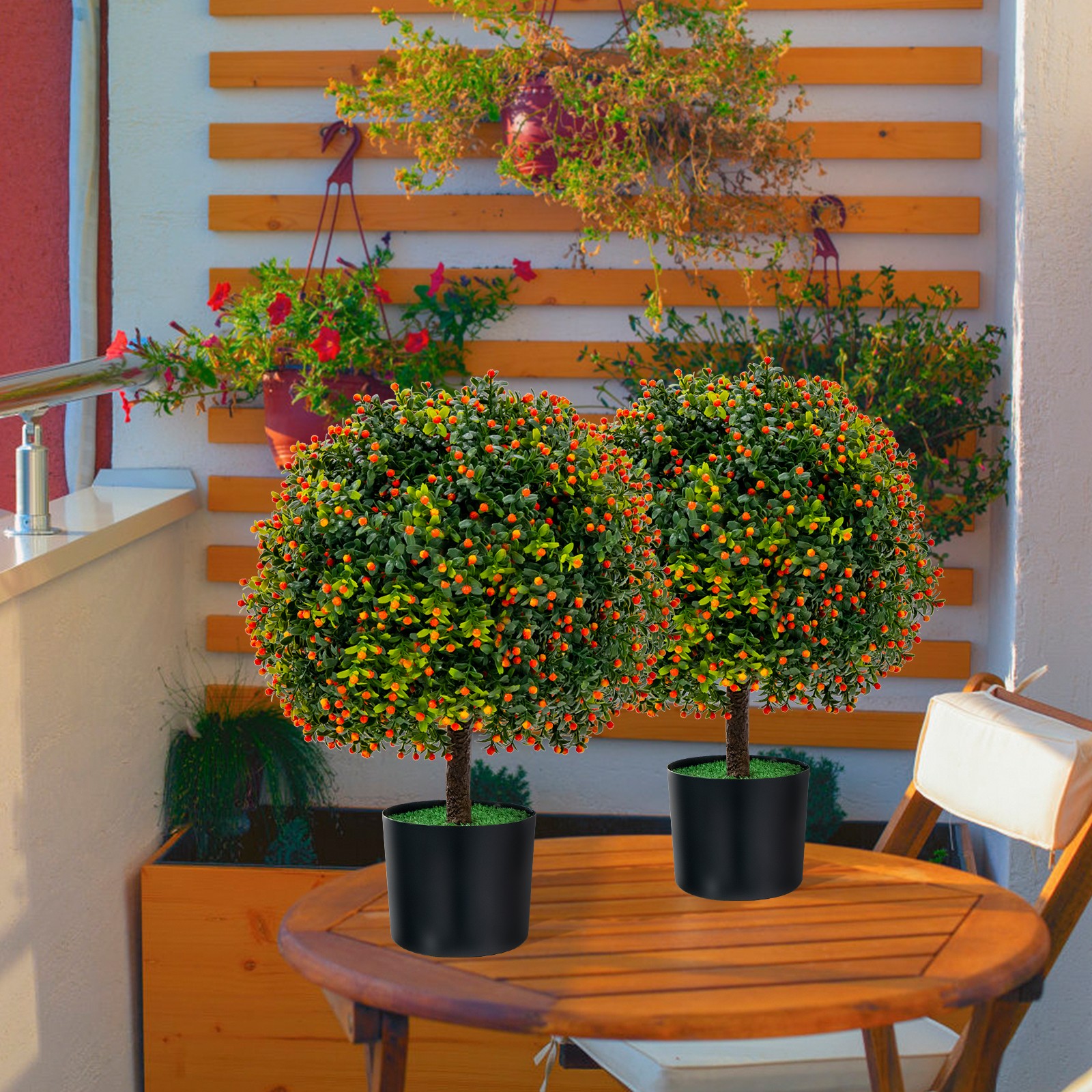 DOPIUY 22'' Artificial Boxwood Topiary Ball Tree, Set of 2 UV Resistant ...