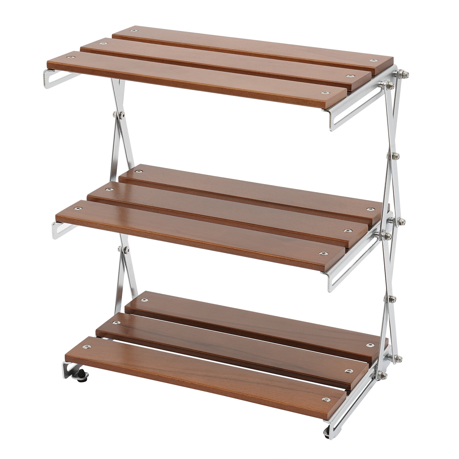 DOPIUY 3-Tier Camping Folding Storage Rack Natural Wood Desktop ...