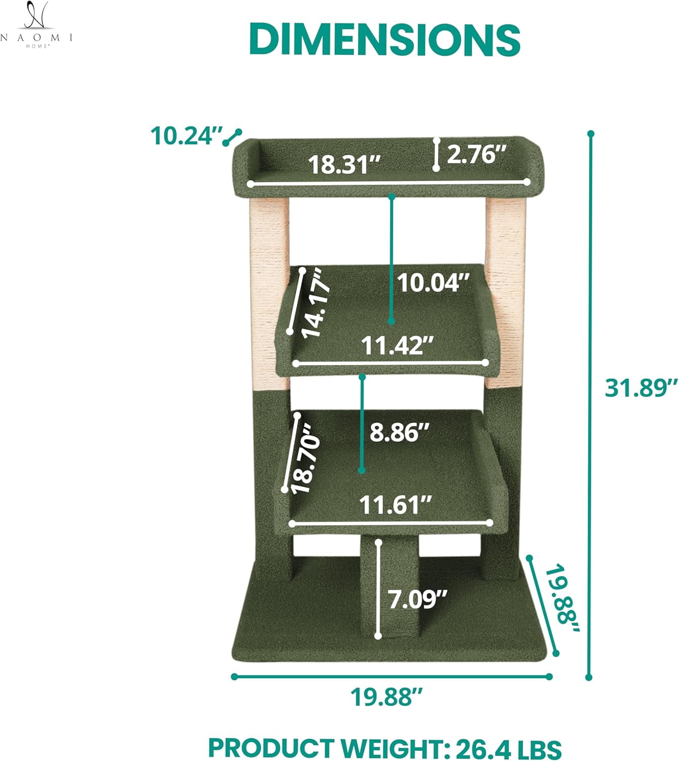 DOPIUY 3 Tier Cat condo for Large Cats Tower with Scratching Post Multi ...