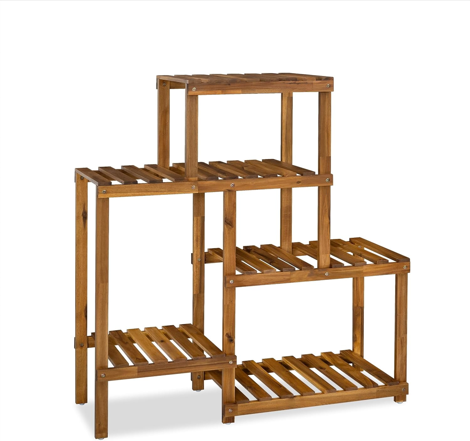 DOPIUY 5 Tier Acacia Wood Plant Stand, Wooden Stepped Slatted Holder Up ...