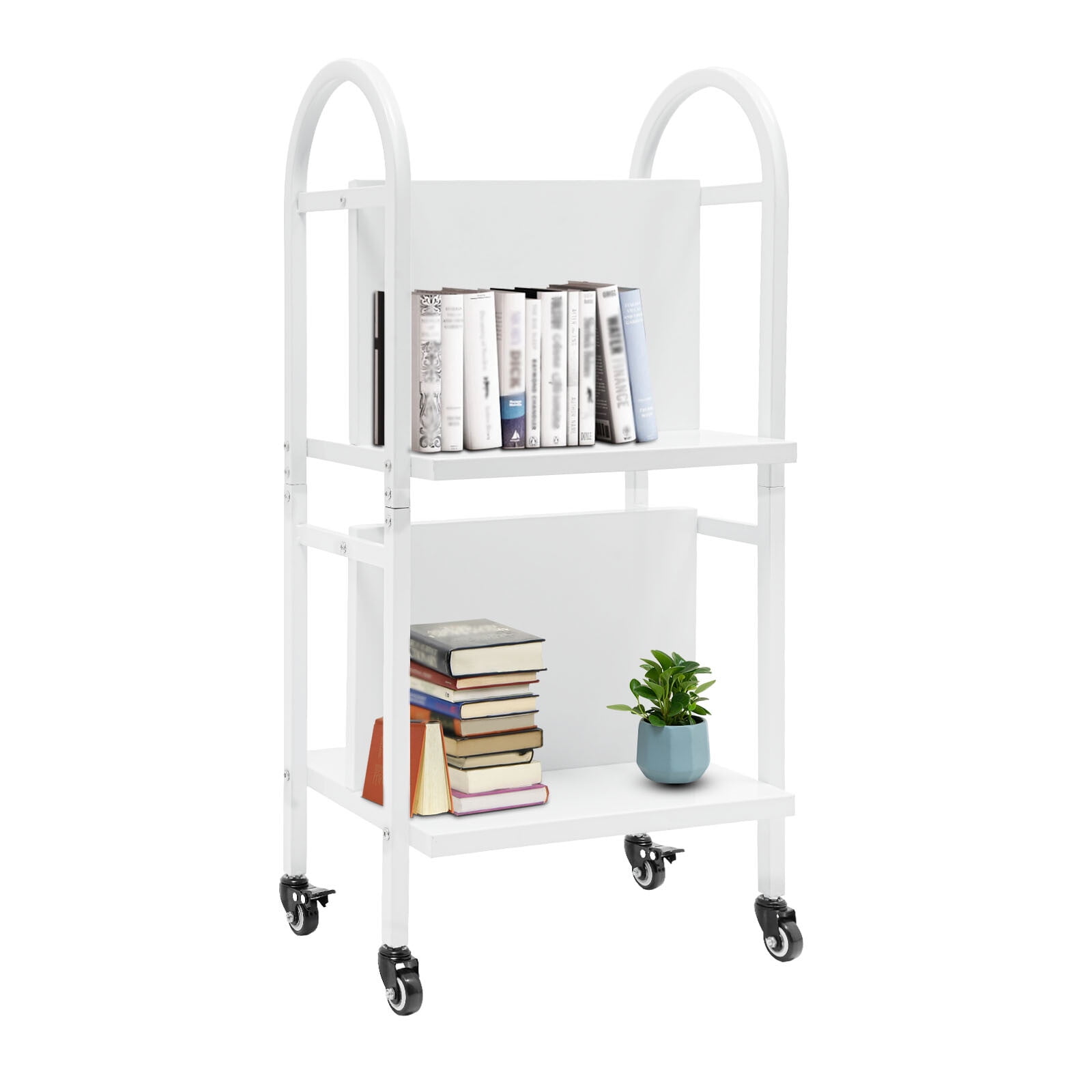 DOPIUY Book Cart, Office Book Cart with 4 Lockable Wheels 2 Tiers ...