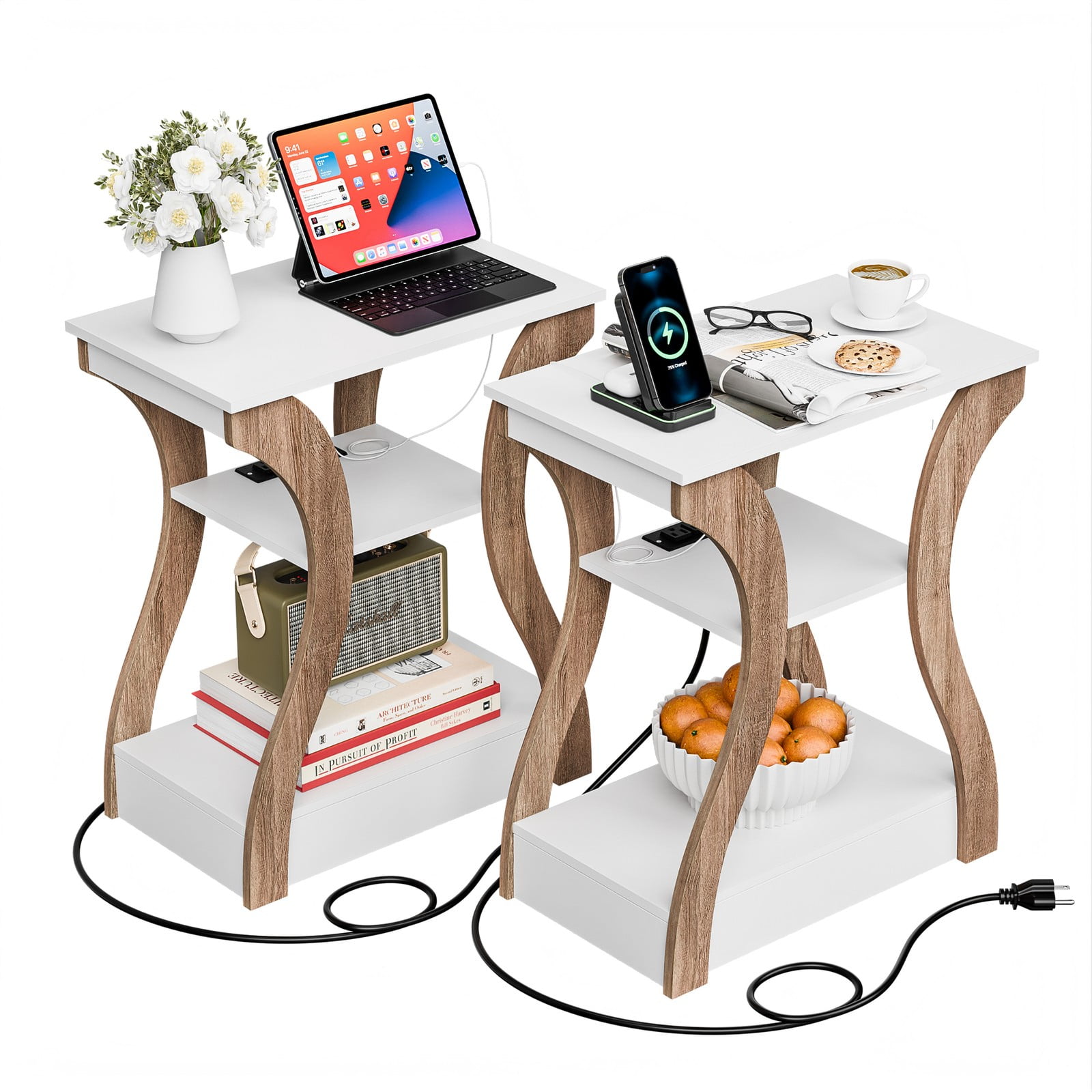 DOPIUY End Table Set of 2 with Charging Station, Side Table with USB ...