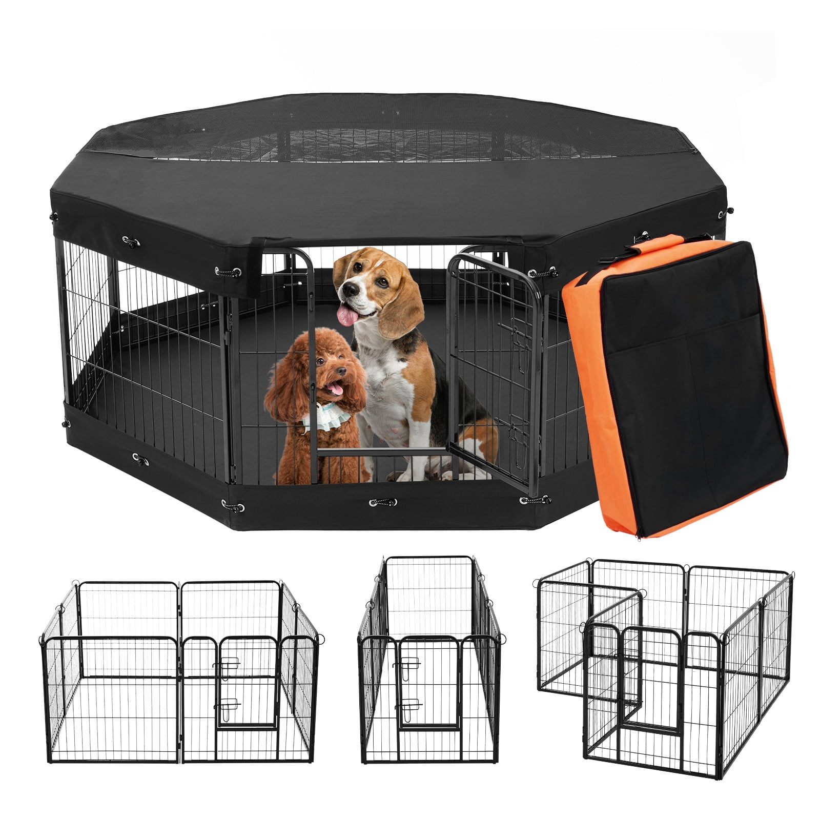 DOPIUY Foldable Dog Playpen, 8-Panel Metal Pet Exercise Pen, Dog Fence ...