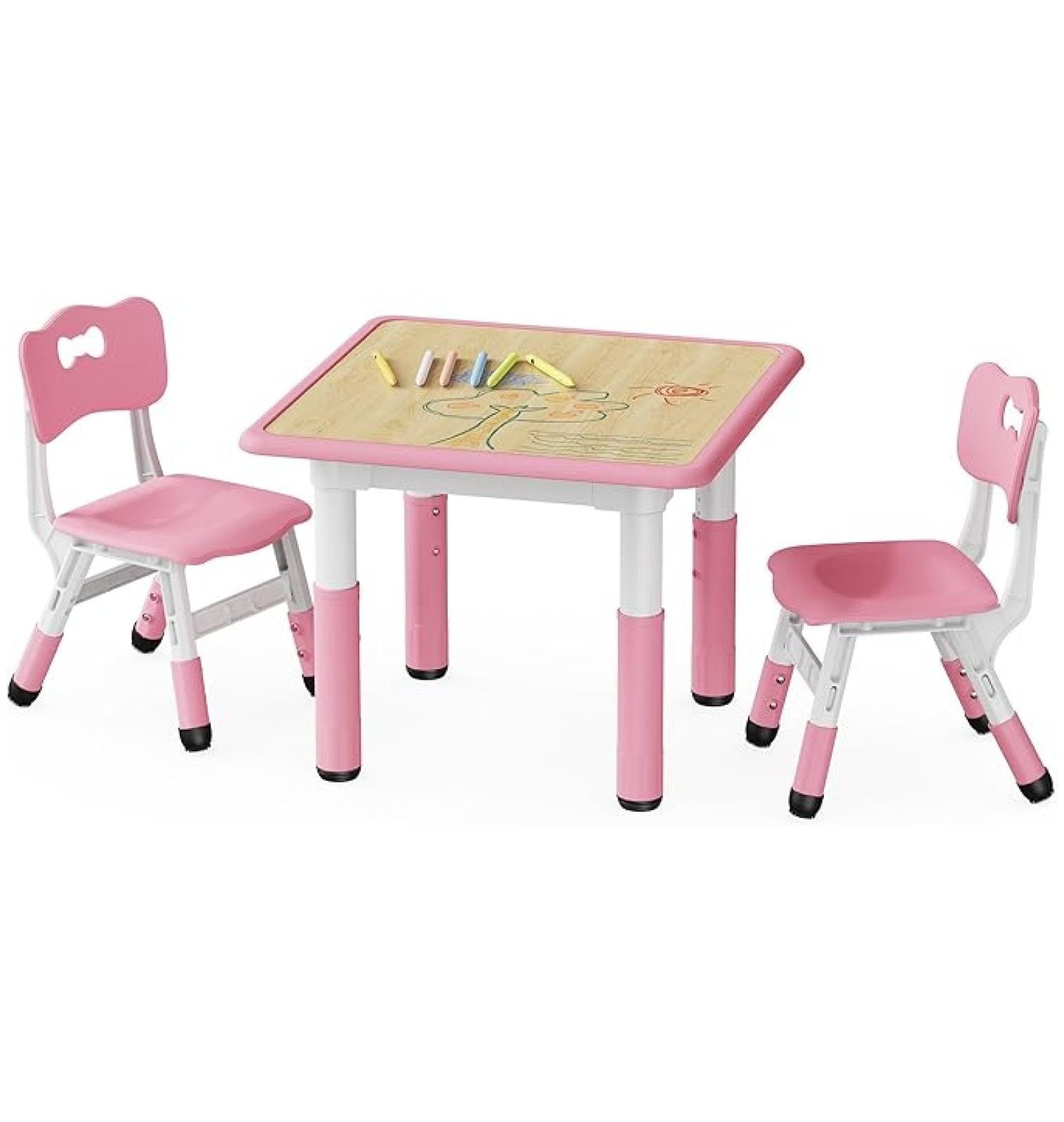 DOPIUY Kids Table and 2 Chairs Set, Height Adjustable Toddler Desk and ...