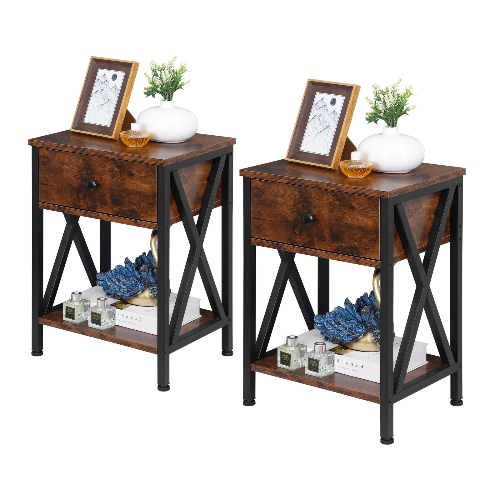 DOPIUY Modern End Table with Drawer Industrial Metal Frame Bedside ...