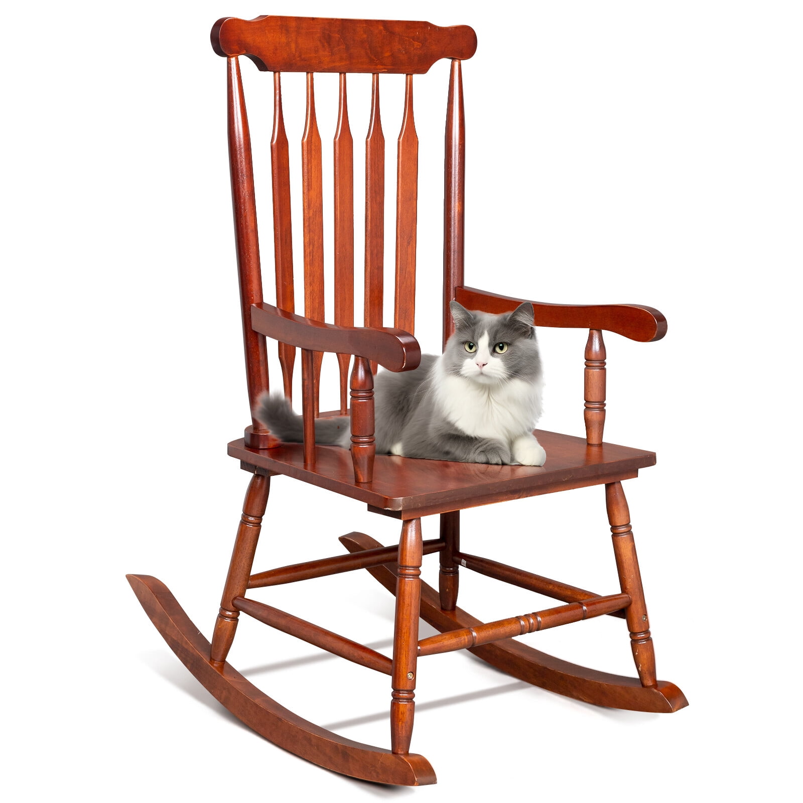 DOPIUY Outdoor Rocking Chair, Solid Wooden Frame High Back Rocker, All ...