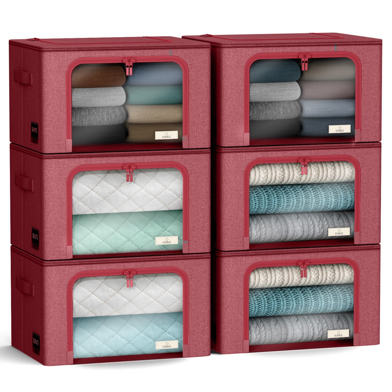 DOPIUY Storage Bins with Metal Frame - Stackable & Foldable Clothes ...