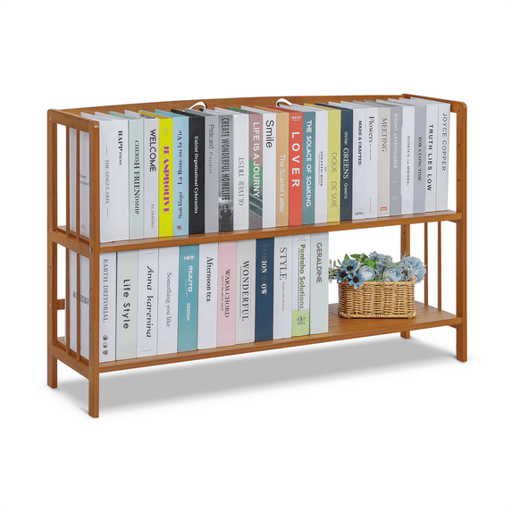 DOPIUY35"Natural Bamboo[ADJUSTABLE SHELVES]2-Tier Tabletop Book Rack ...