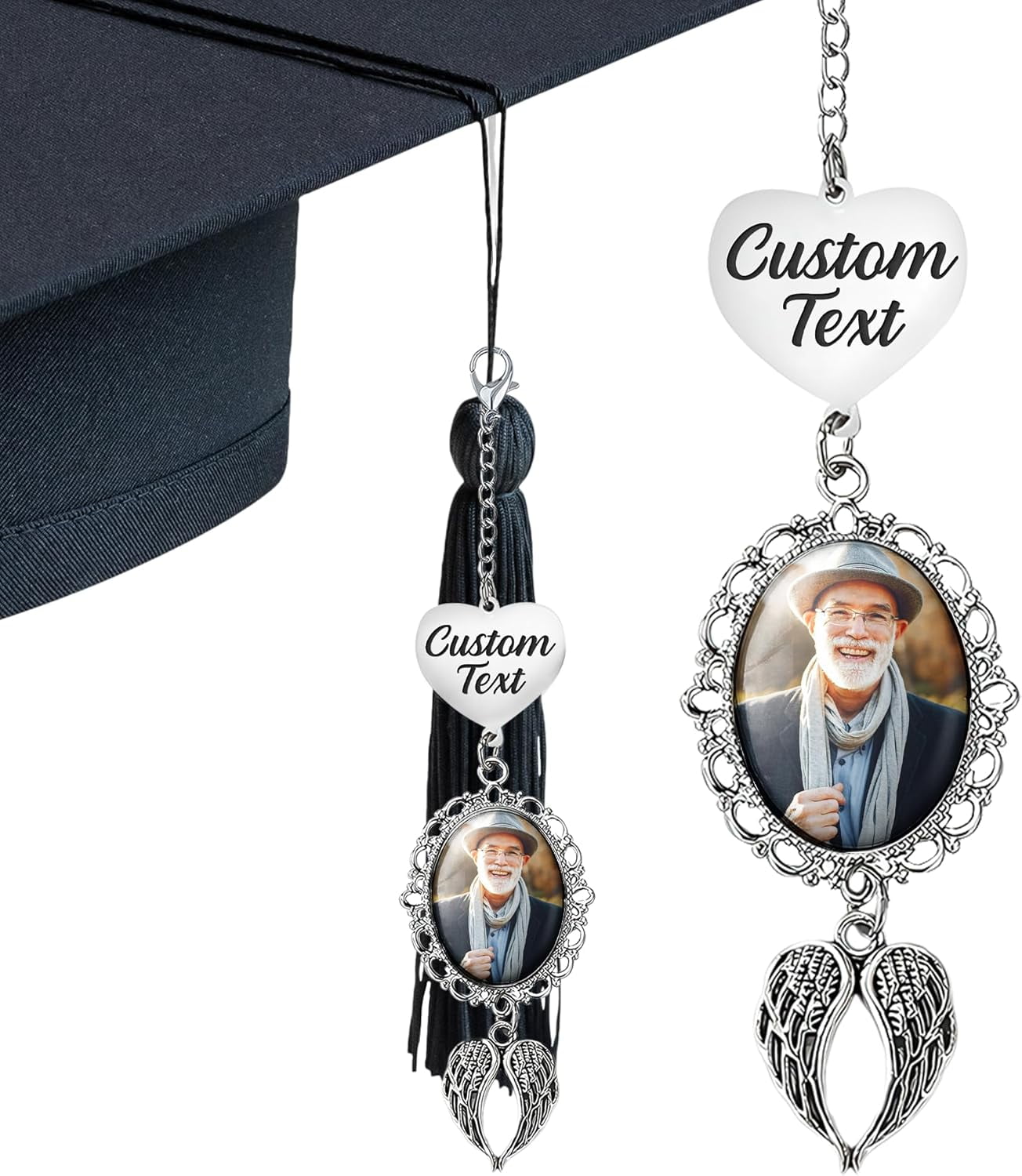 DOPTIKA Custom Memorial Graduation Tassel Photo Charm with Angel Wings ...