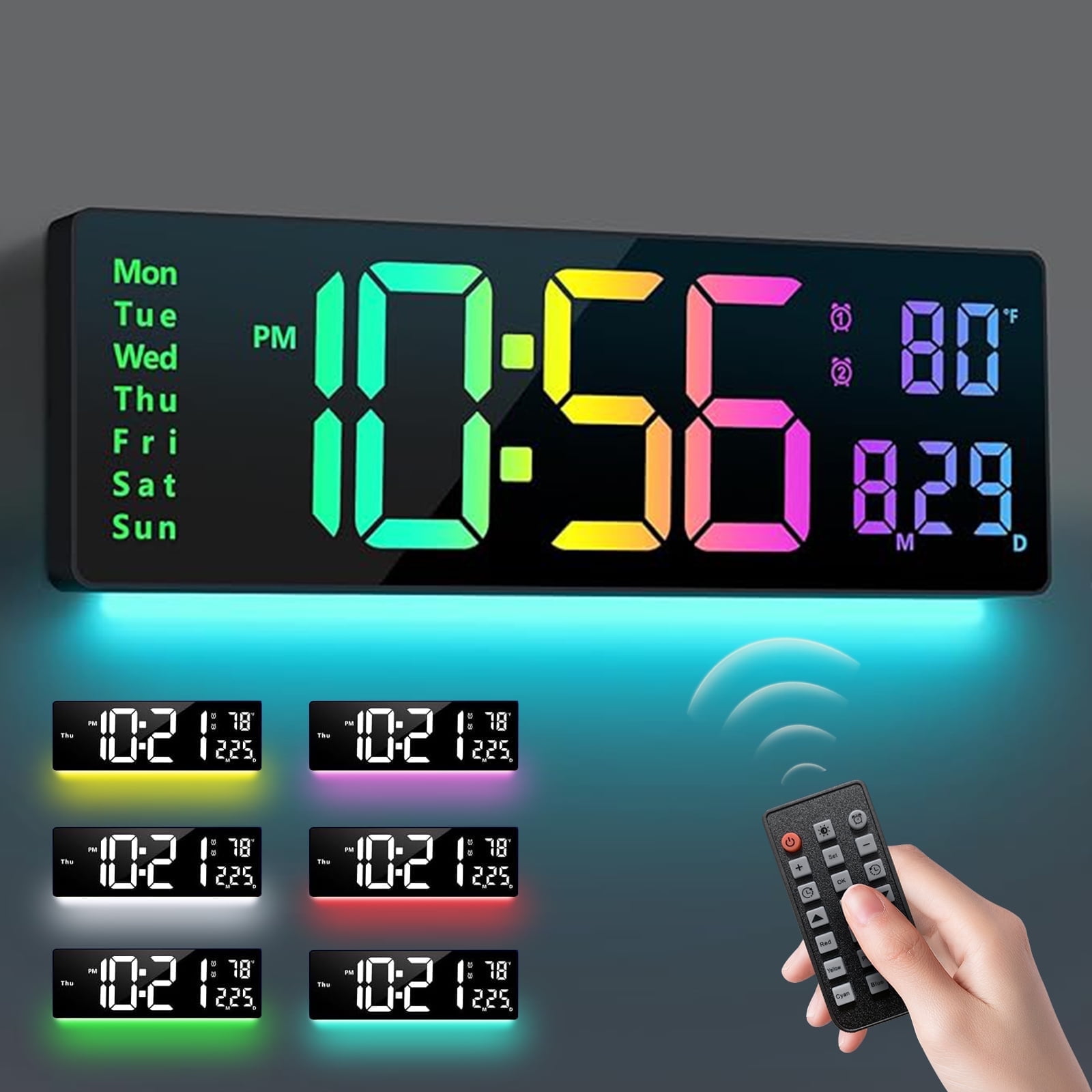DOQAUS 15" Digital Wall Clock, Large Display LED Digital Clock with Remote Control, for Living ...
