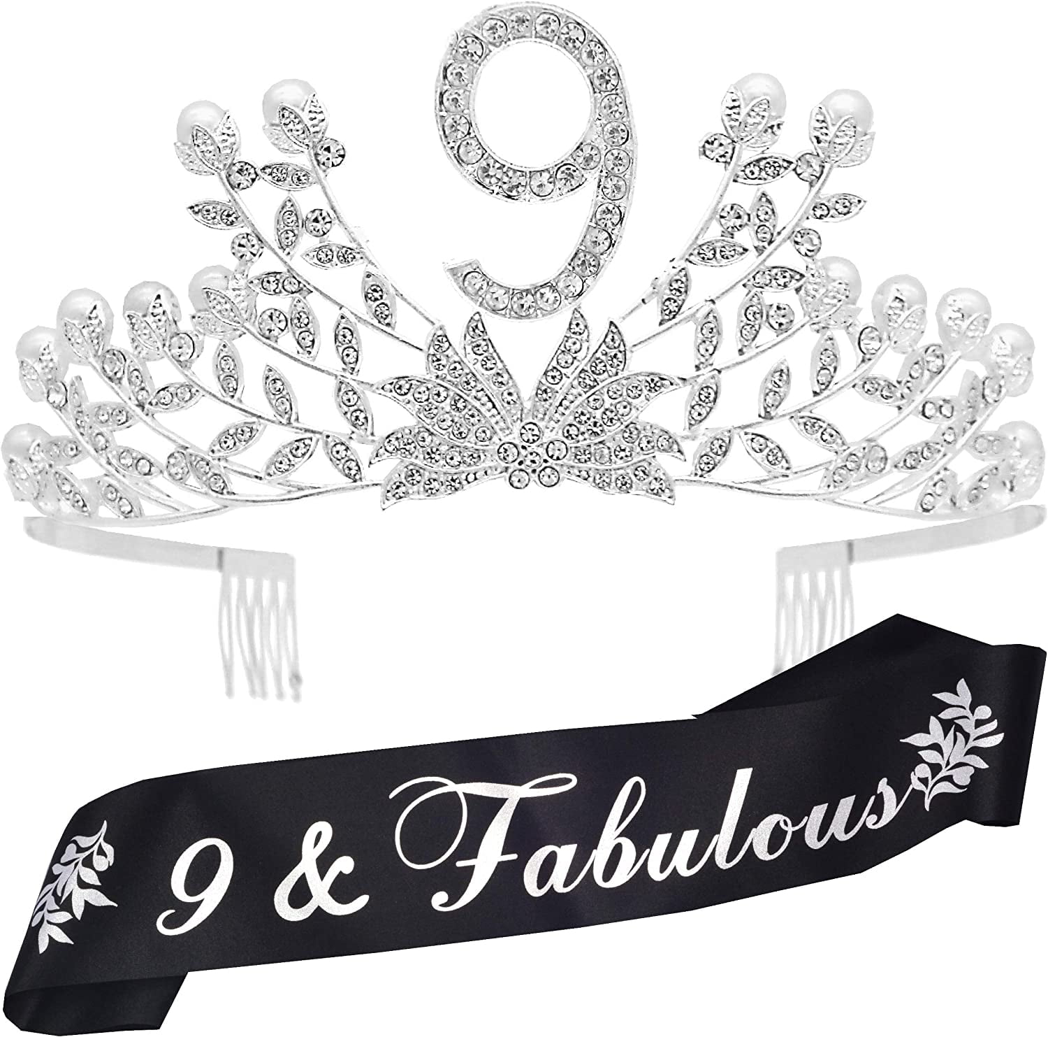 DORADREAMDEKO 9th Birthday Glitter Sash & Silver Rhinestone Tiara Set for Girls - Walmart.com