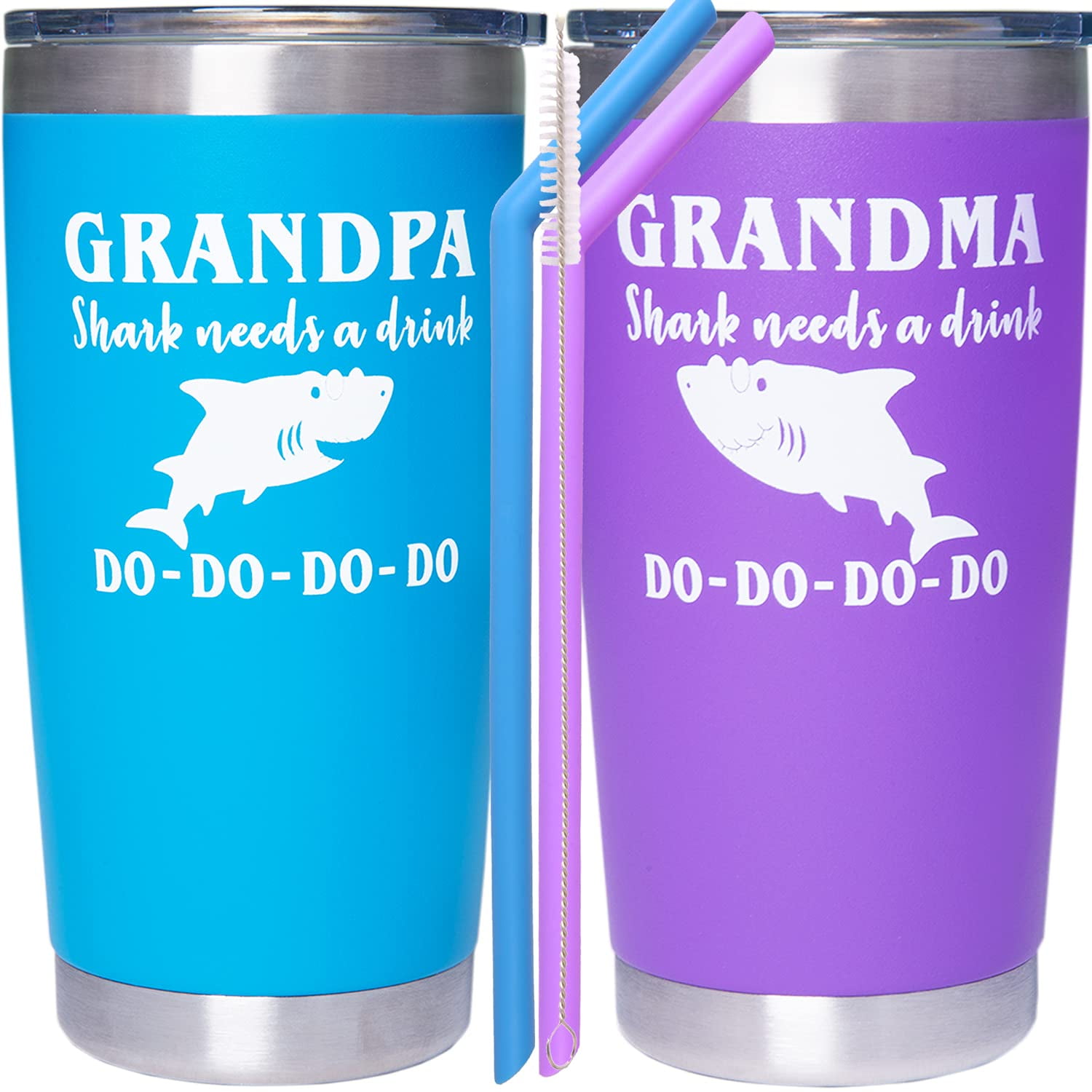 DoraDreamDeko Blue Purple Grandpa Grandma Shark Coffee Mug Tumbler Set ...