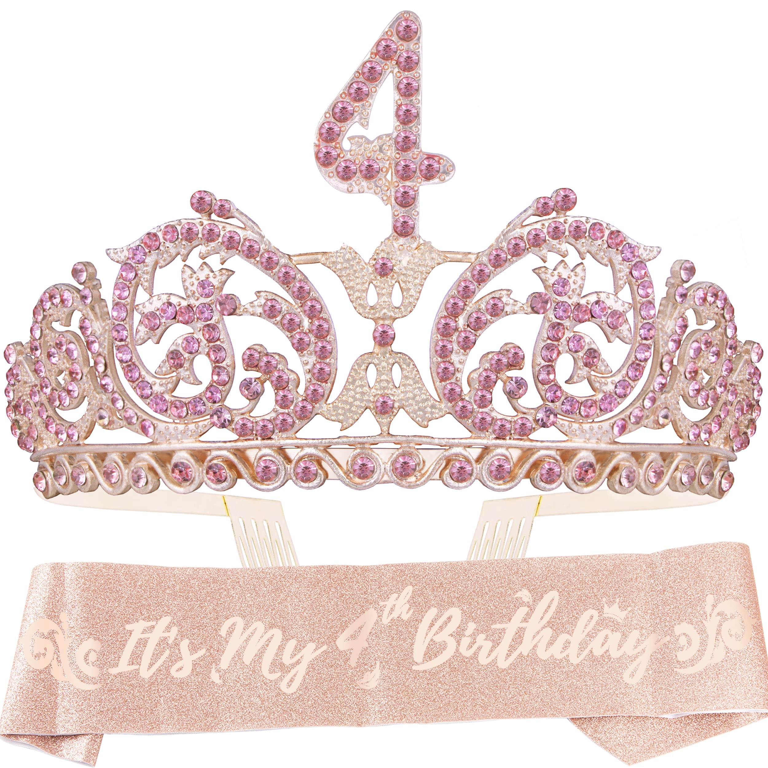 DORADREAMDEKO Pink Glitter Sash and Rhinestone Tiara - Perfect 4th ...