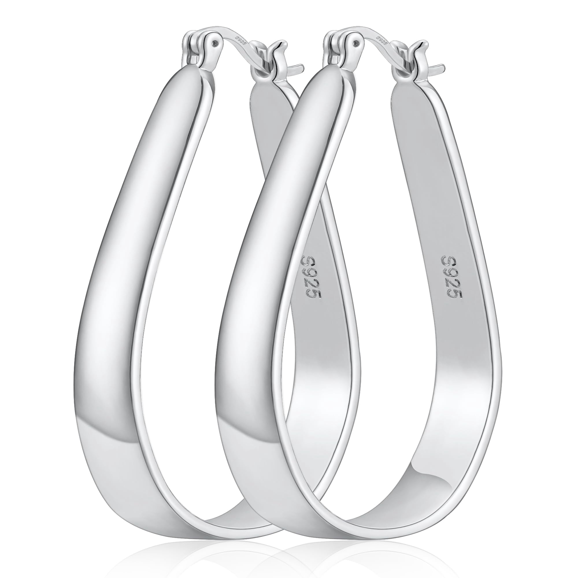 DORANA 18K White Gold Plated Oval Hoop Earrings for Women ...