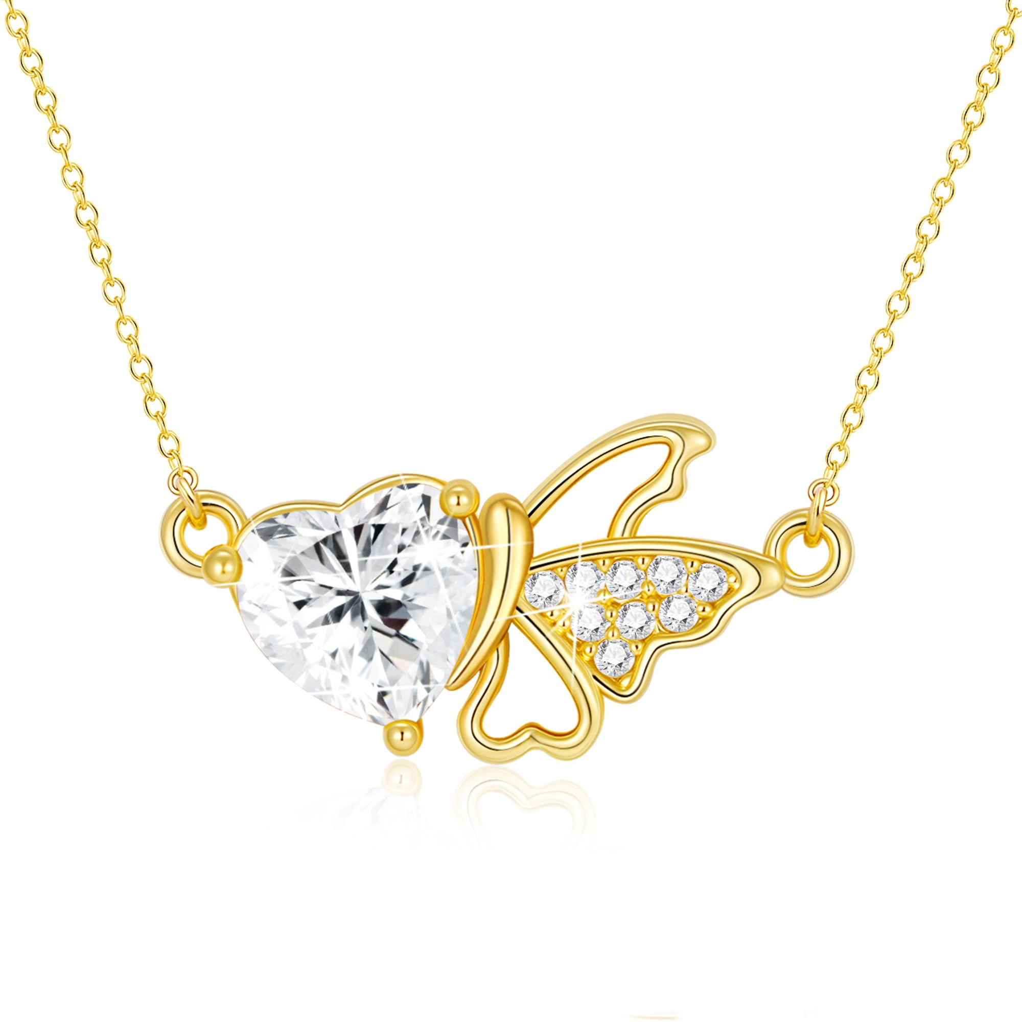 DORANA 18K Gold Plated Butterfly Heart Necklaces for Women Girls CZ ...