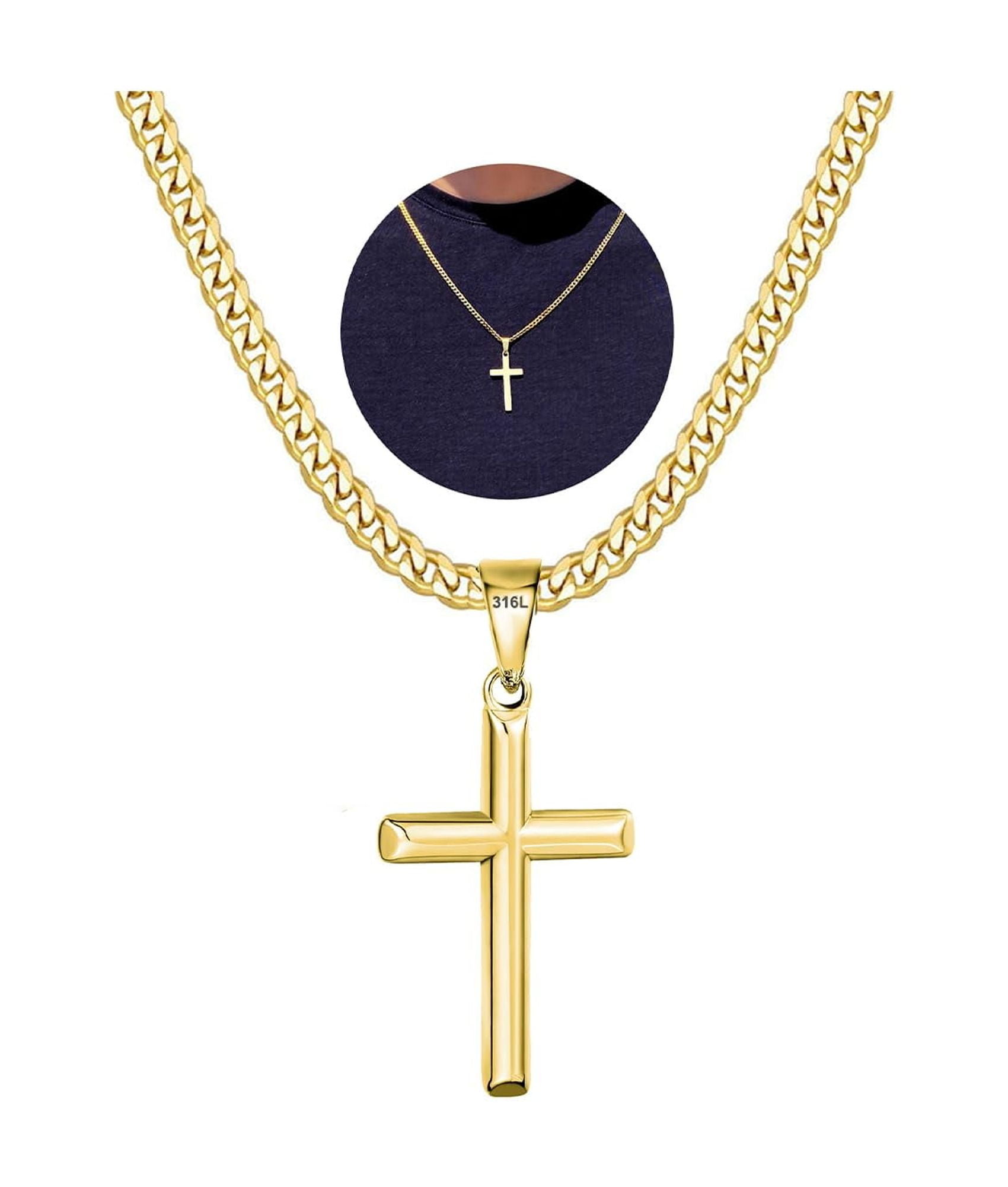 DORANA Gold Cross Necklaces for Men Boys Stainless Steel Cross Pendant ...