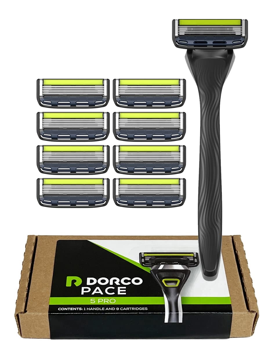 DORCO Pace 5 Pro - Five Blade System with Trimmer - 9 Pack (1 Handle ...