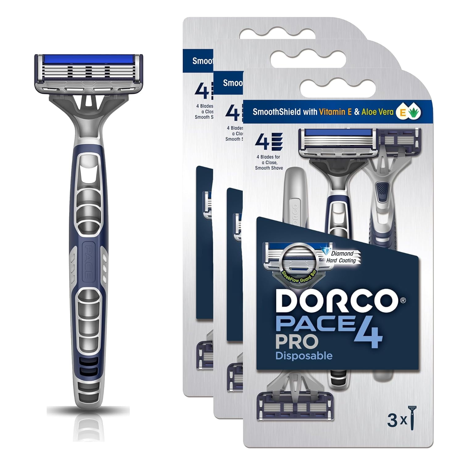 DORCO Pace Pro 4 Disposable Razors, 9 pack - Long Lasting 4 Blade Technology with a Precision ...