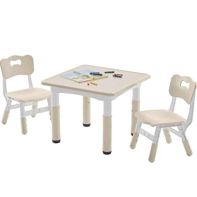 DOREROOM Kids Table and 2 Chairs Set, Height-Adjustable Toddler Table ...