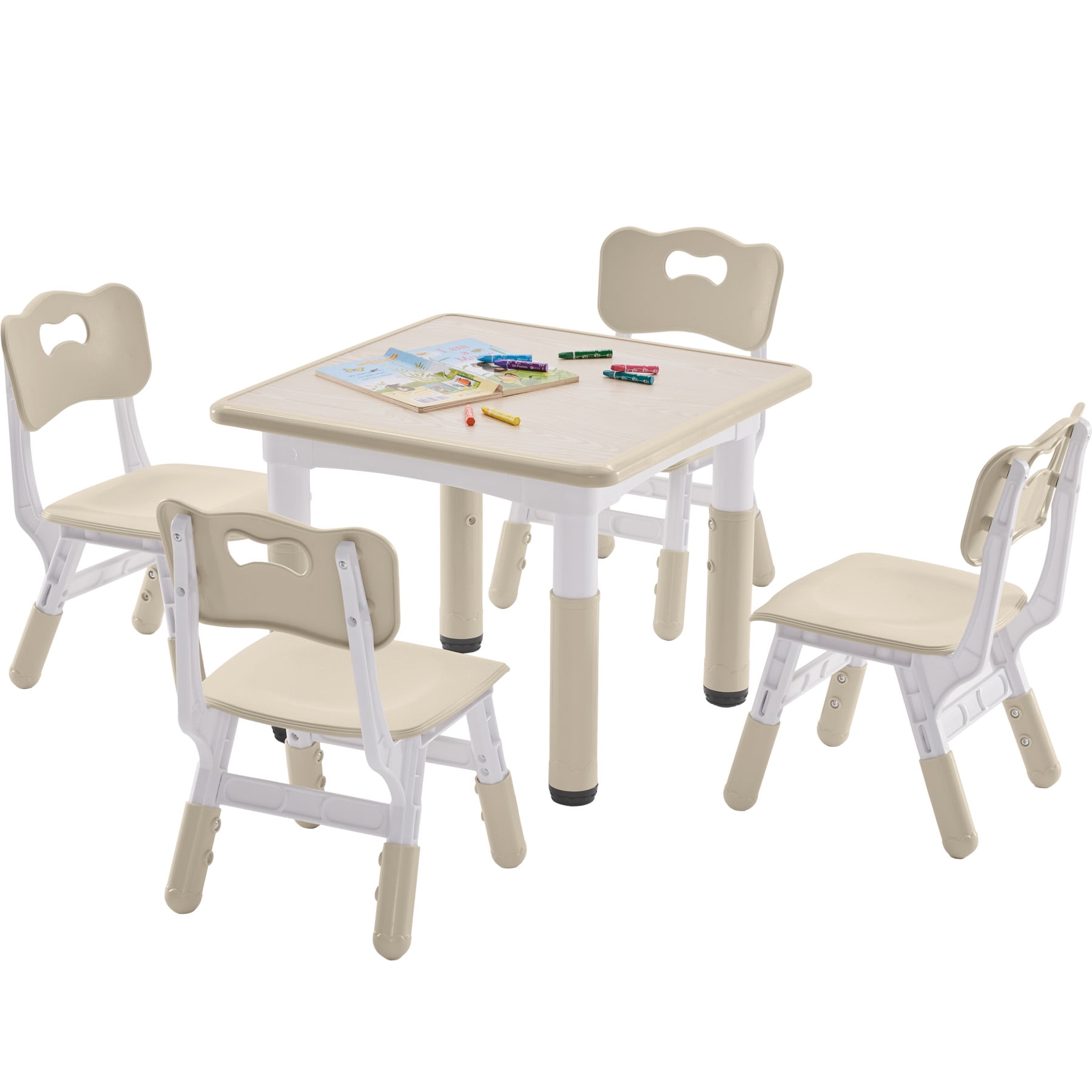 DOREROOM Kids Table and 4 Chairs Set, Height-Adjustable Toddler Table ...