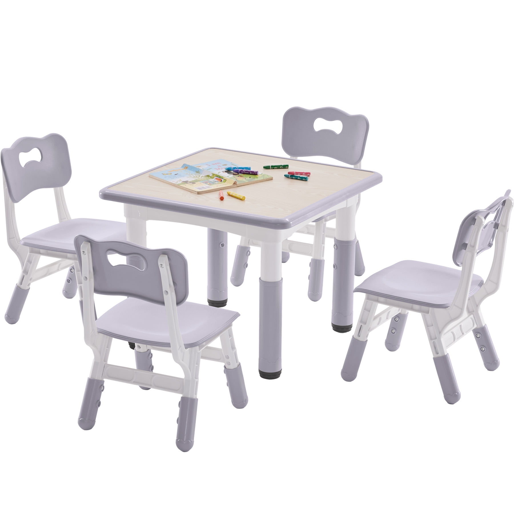 DOREROOM Kids Table and 4 Chairs Set, Height-Adjustable Toddler Table ...