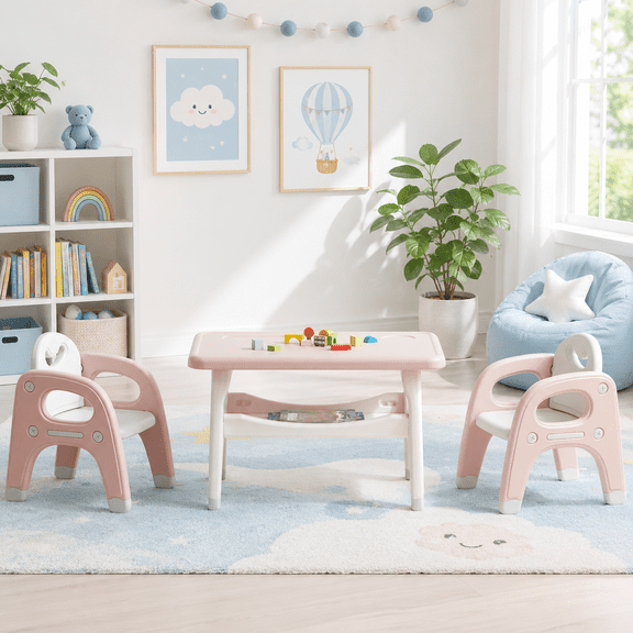 DOREROOM Kids Table and Chair Set, Plastic Children Activity Table with ...