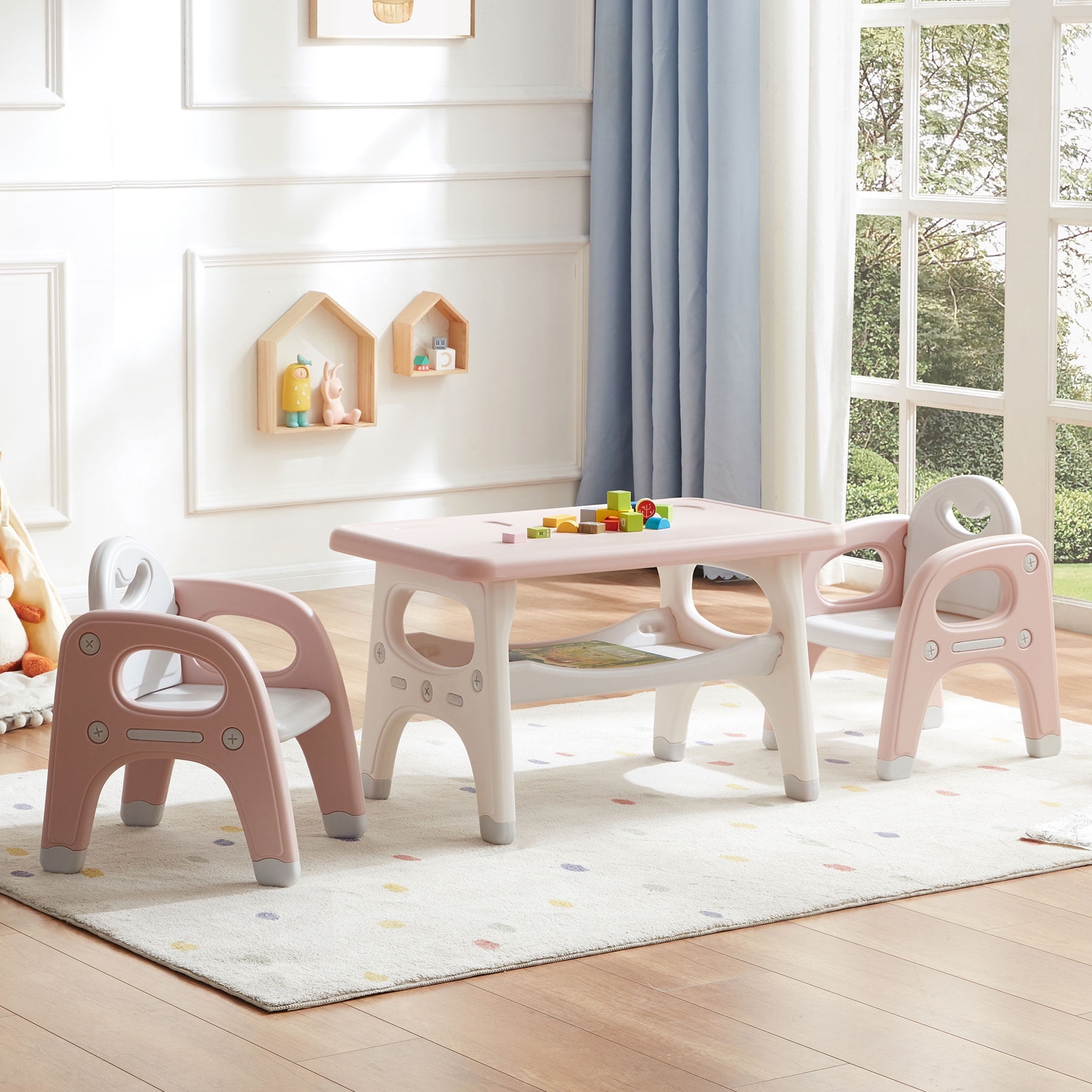 DOREROOM Kids Table and Chair Set, Plastic Children Activity Table with ...