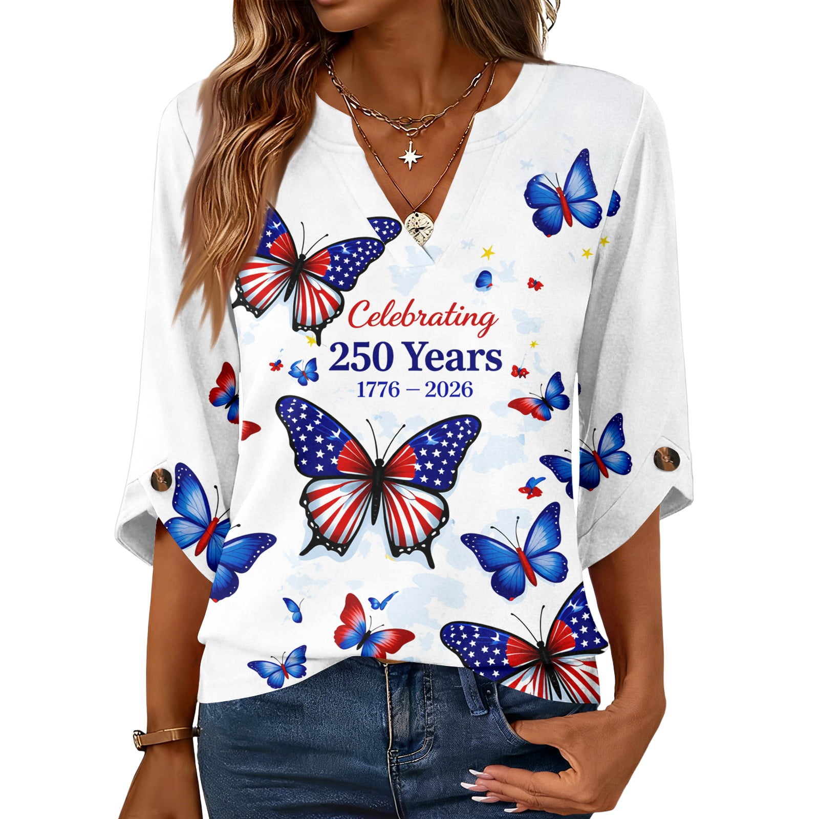 DORKASM 250th Birthday Tops 3/4 Sleeve Freedom American Flag Shirts ...
