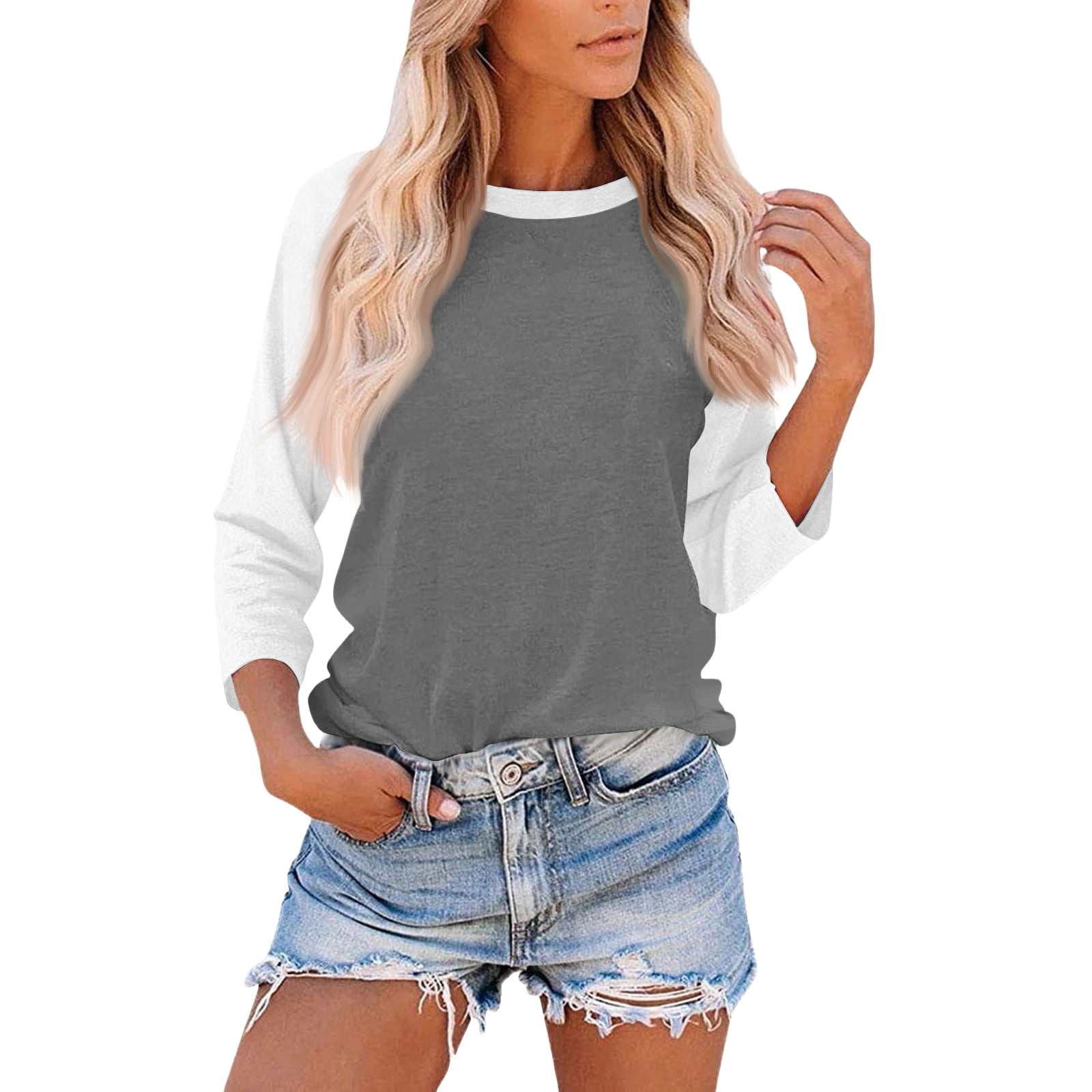 DORKASM 3/4 Length Sleeve Womens Tops Crew Neck Loose Fit Outdoor Tops ...