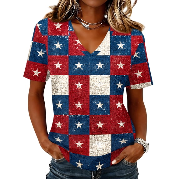 DORKASM 4th Of July Tops V Neck Vintage Usa Star Stripes Shirts ...