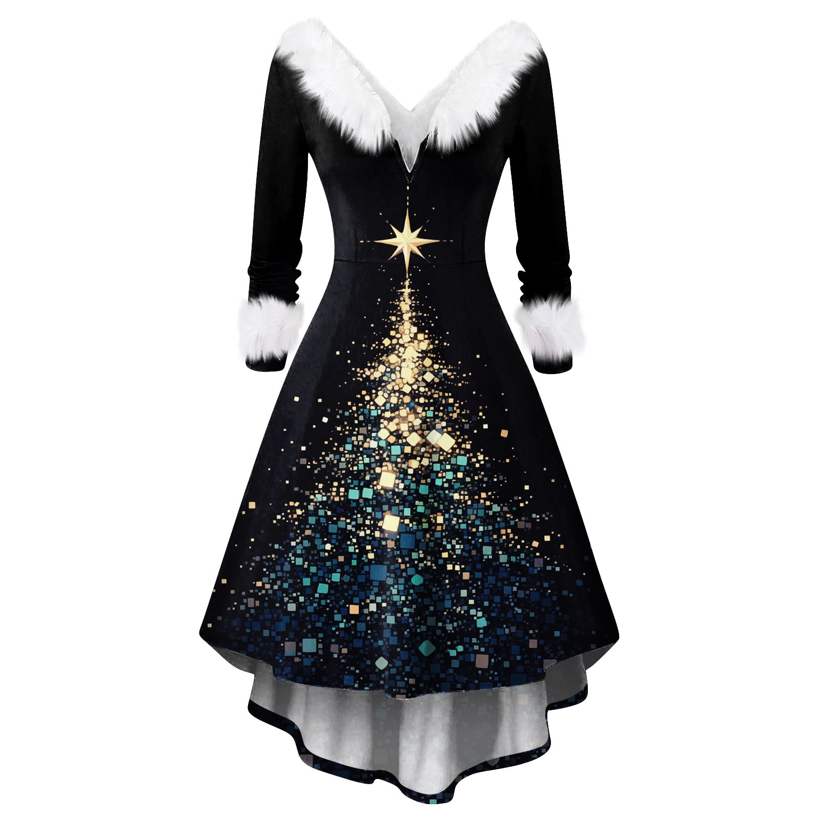 DORKASM Christmas Furry Dresses for Ladies V Neck Cute Graphic Hepburn ...