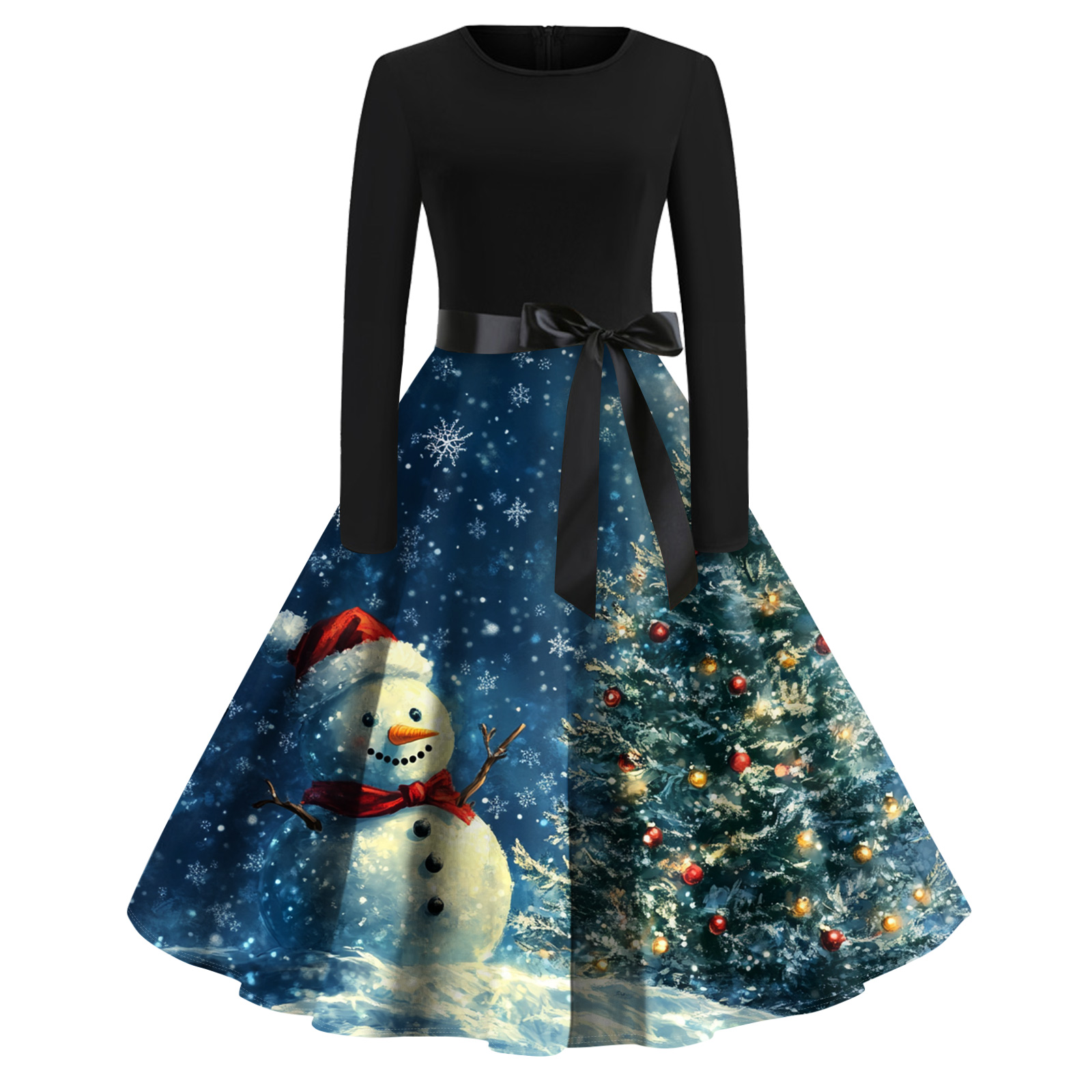 DORKASM Christmas Hepburn Dress for Women Crew neck Cute Xmas Dresses ...