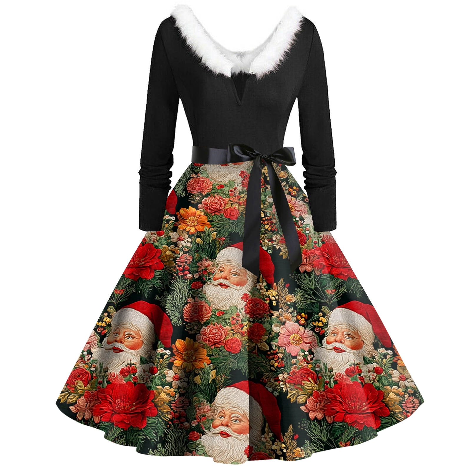 DORKASM Christmas Ladies Furry Dresses Swing Trendy Christmas Tree ...
