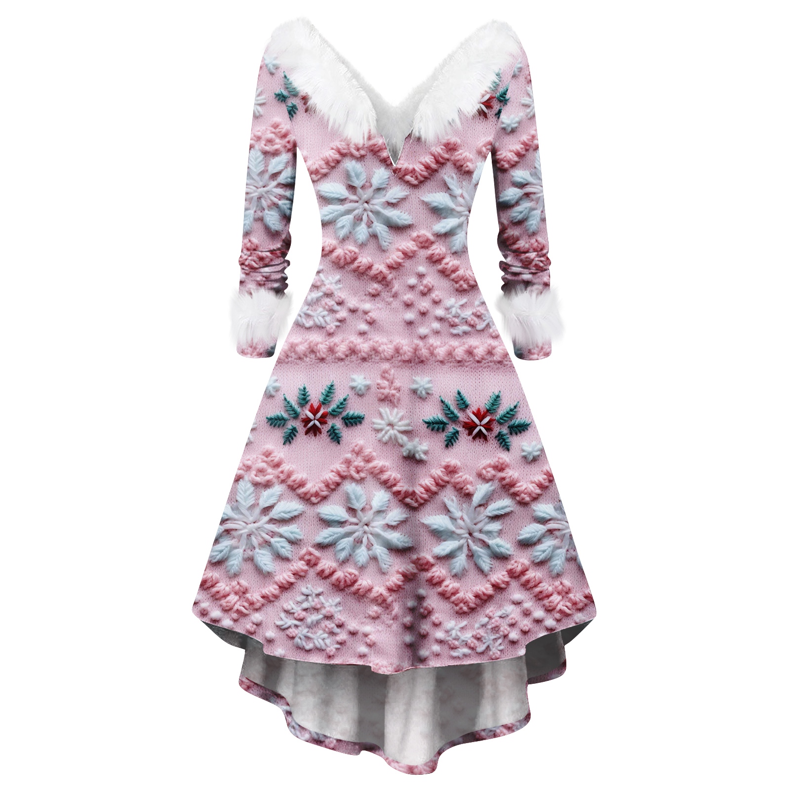 DORKASM Christmas Ladies Hepburn Dress V Neck 2025 3d Snowman Furry ...