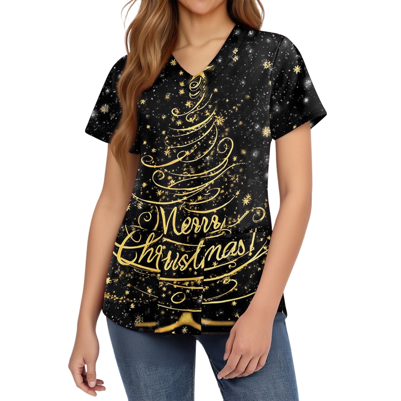 DORKASM Christmas Ladies Scrubs Oversized Fall Plaid Scrub Tops Work ...