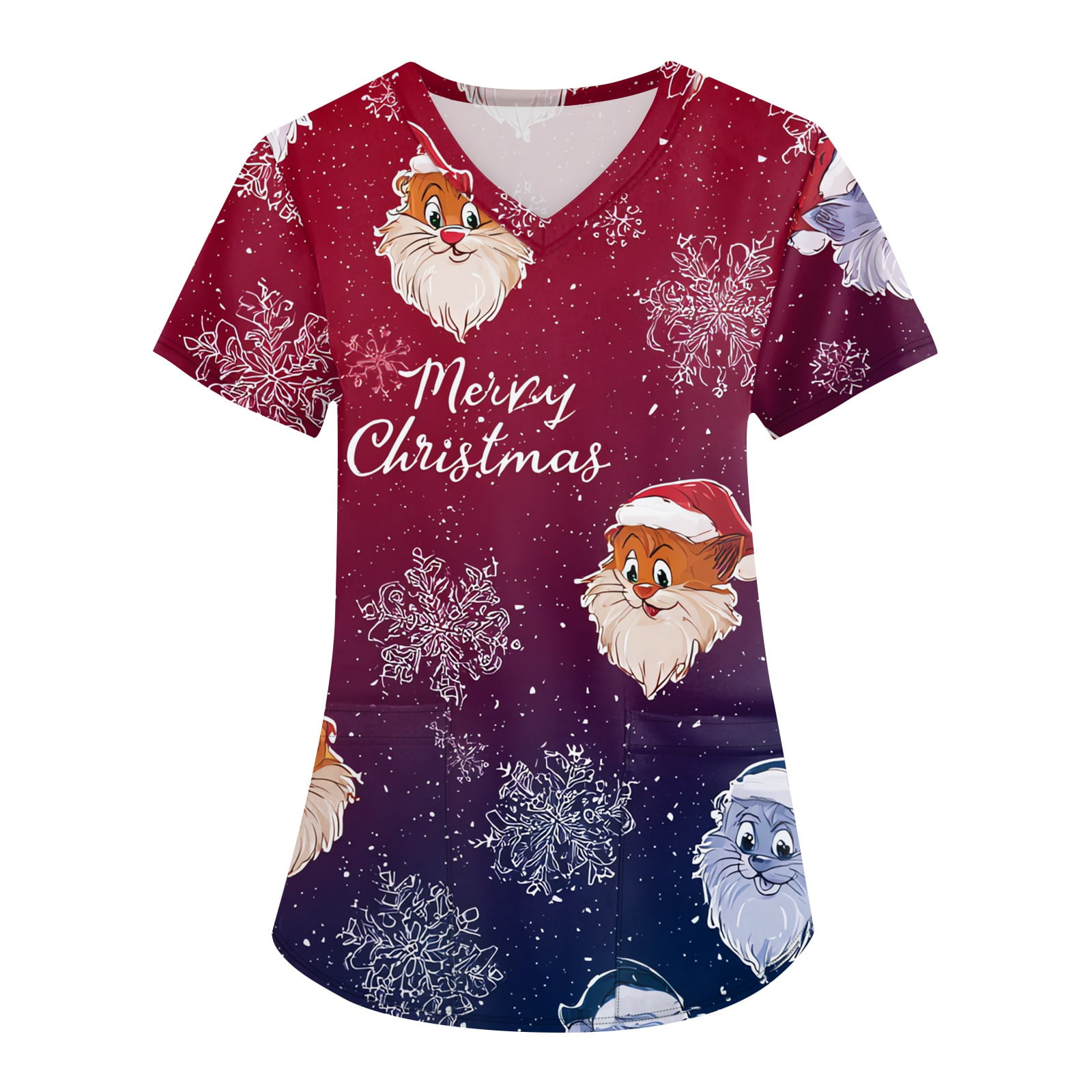DORKASM Christmas Ladies Scrubs Oversized Fashion Santa Scrub Tops Work ...