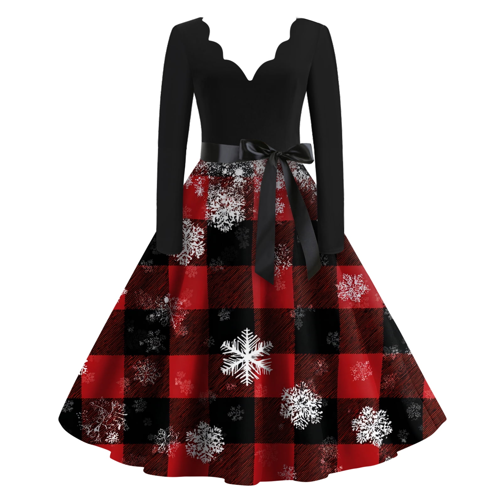 DORKASM Christmas Women's Dresses Vintage Winter Snowflake Hepburn ...