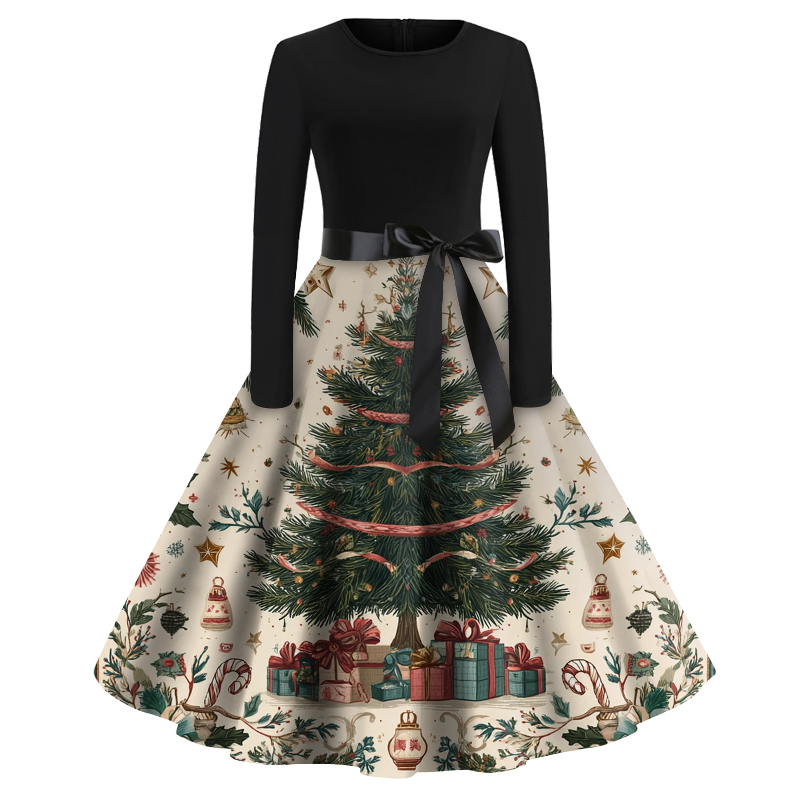 DORKASM Christmas Womens Hepburn Dress Crew neck Winter Plaid Dresses ...