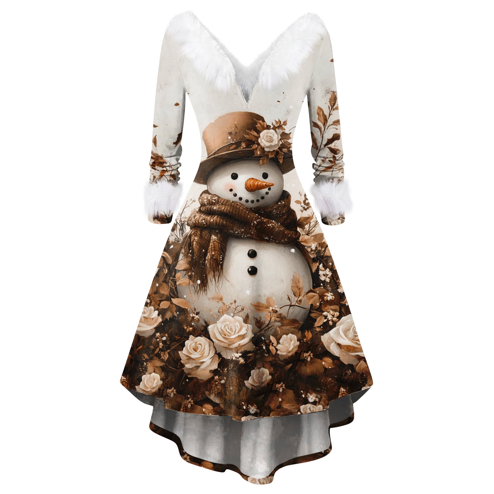 DORKASM Christmas Womens Hepburn Dress Vintage Fall Xmas Furry Dresses ...