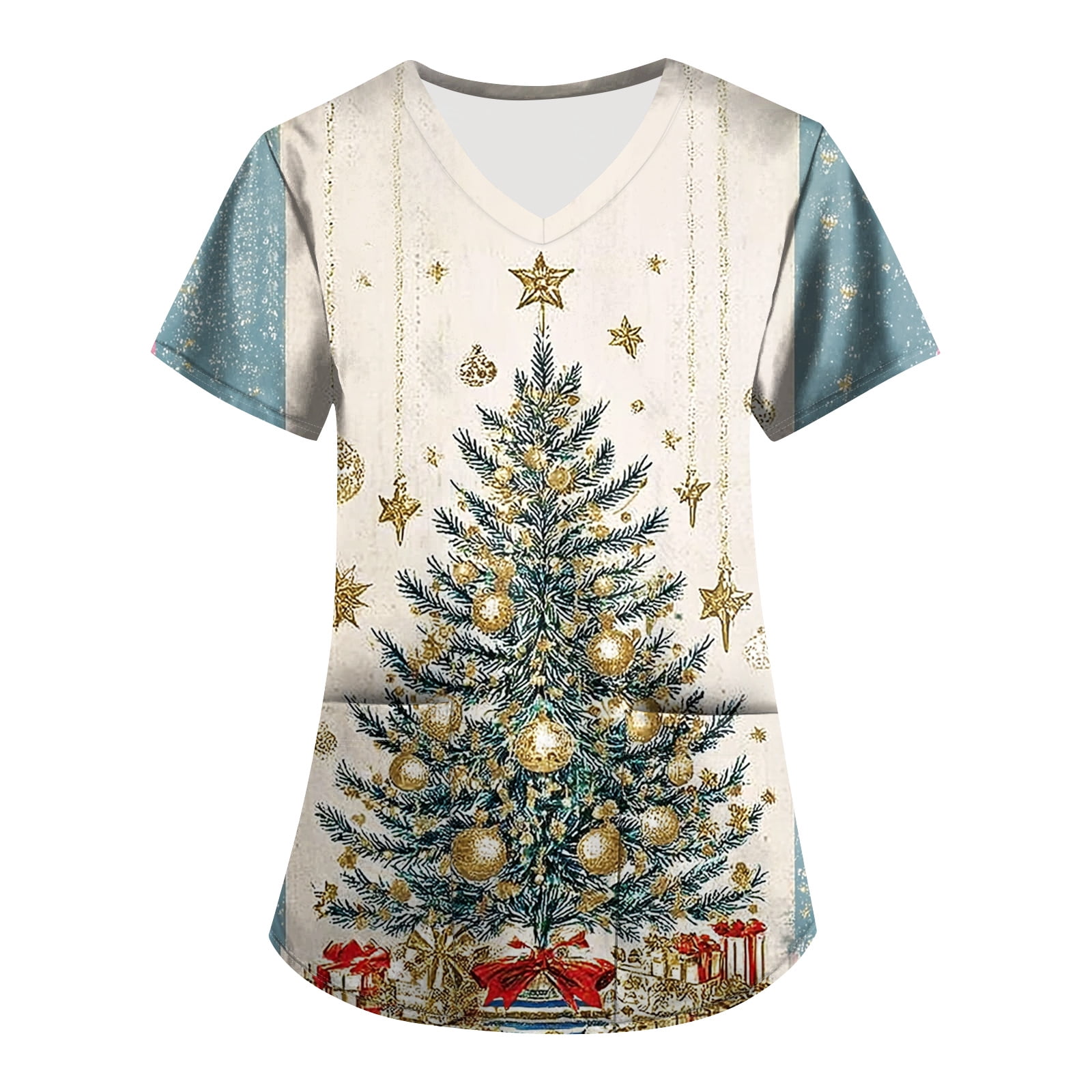 DORKASM Christmas Womens Scrub Tops Plus Size Fall Graphic Scrubs V ...