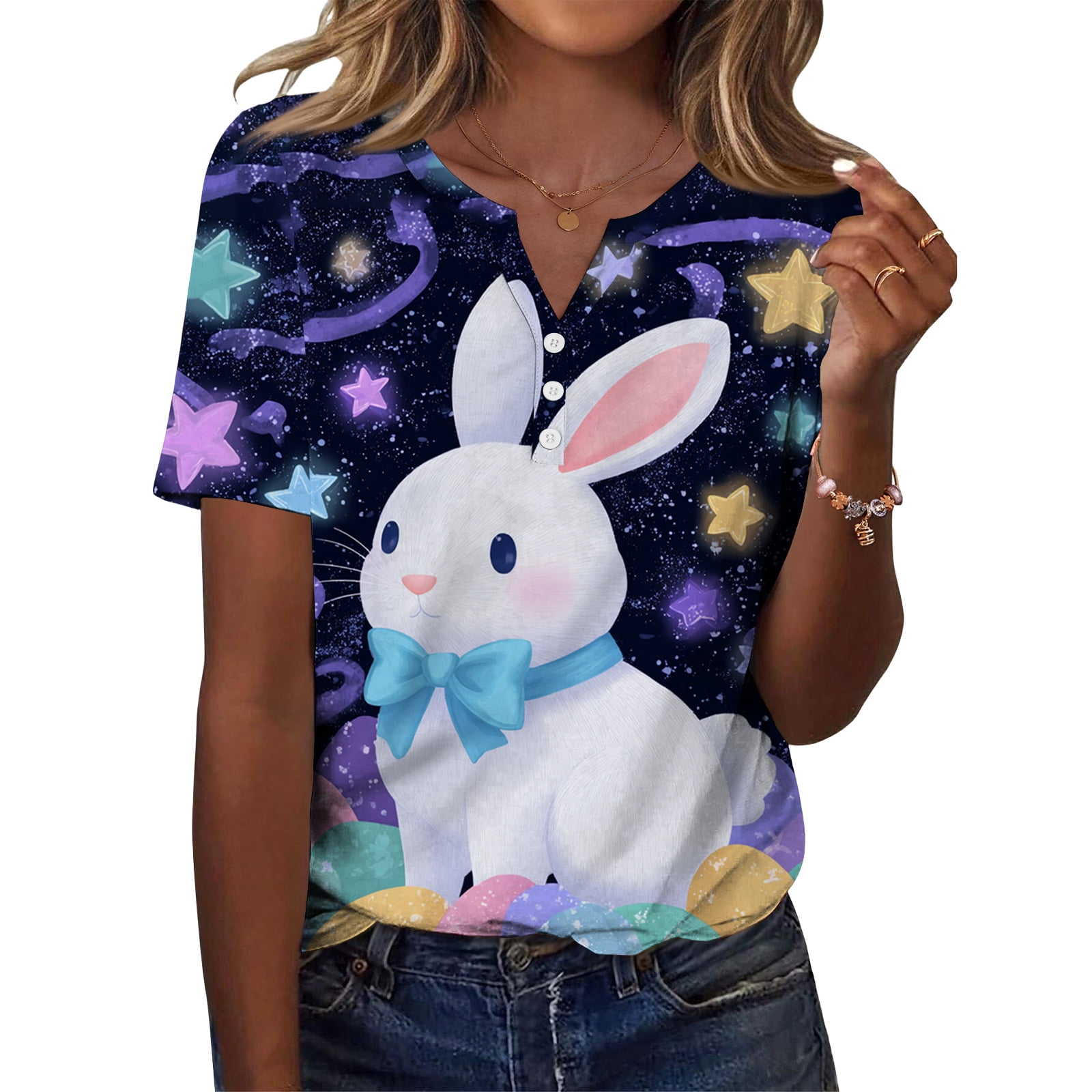 DORKASM Easter Ladies Tshirts Bunny Button Henley V Neck Eggs Shirts ...