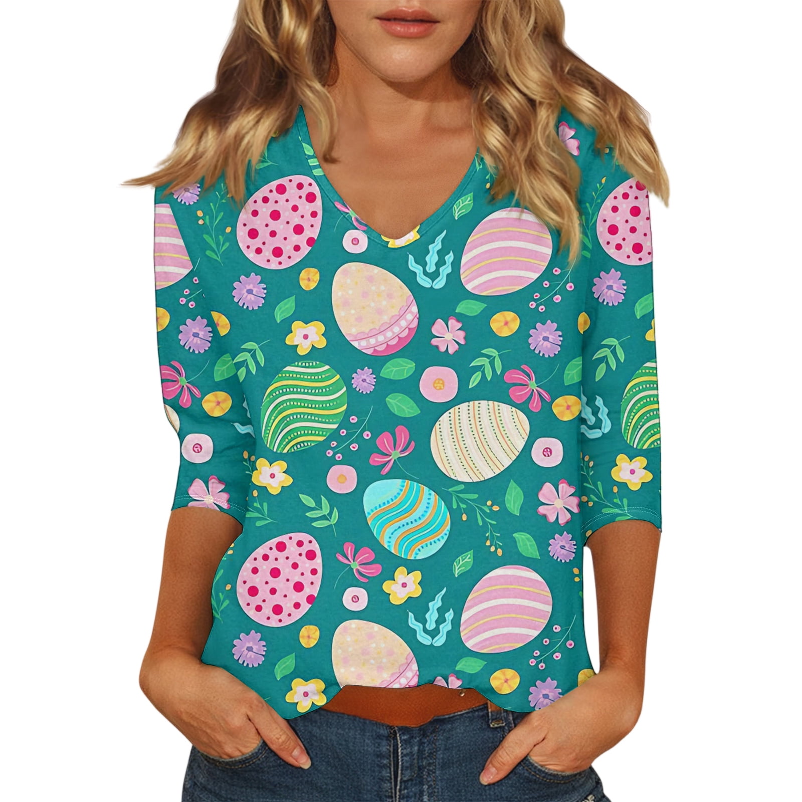 DORKASM Easter Shirt for Women Plus Size 3/4 Sleeve Spring Tshirt Funny ...
