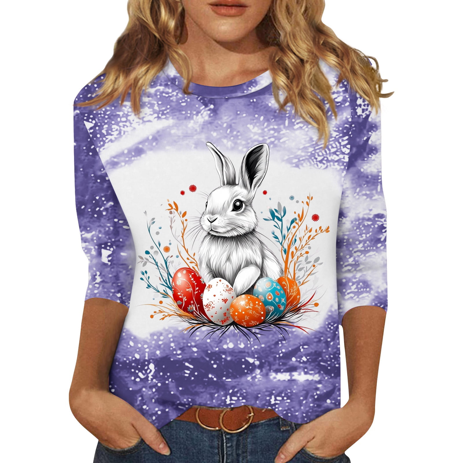 DORKASM Easter Womens Shirt Bunny Crew Neck Eggs T Shirts Funny Floral ...